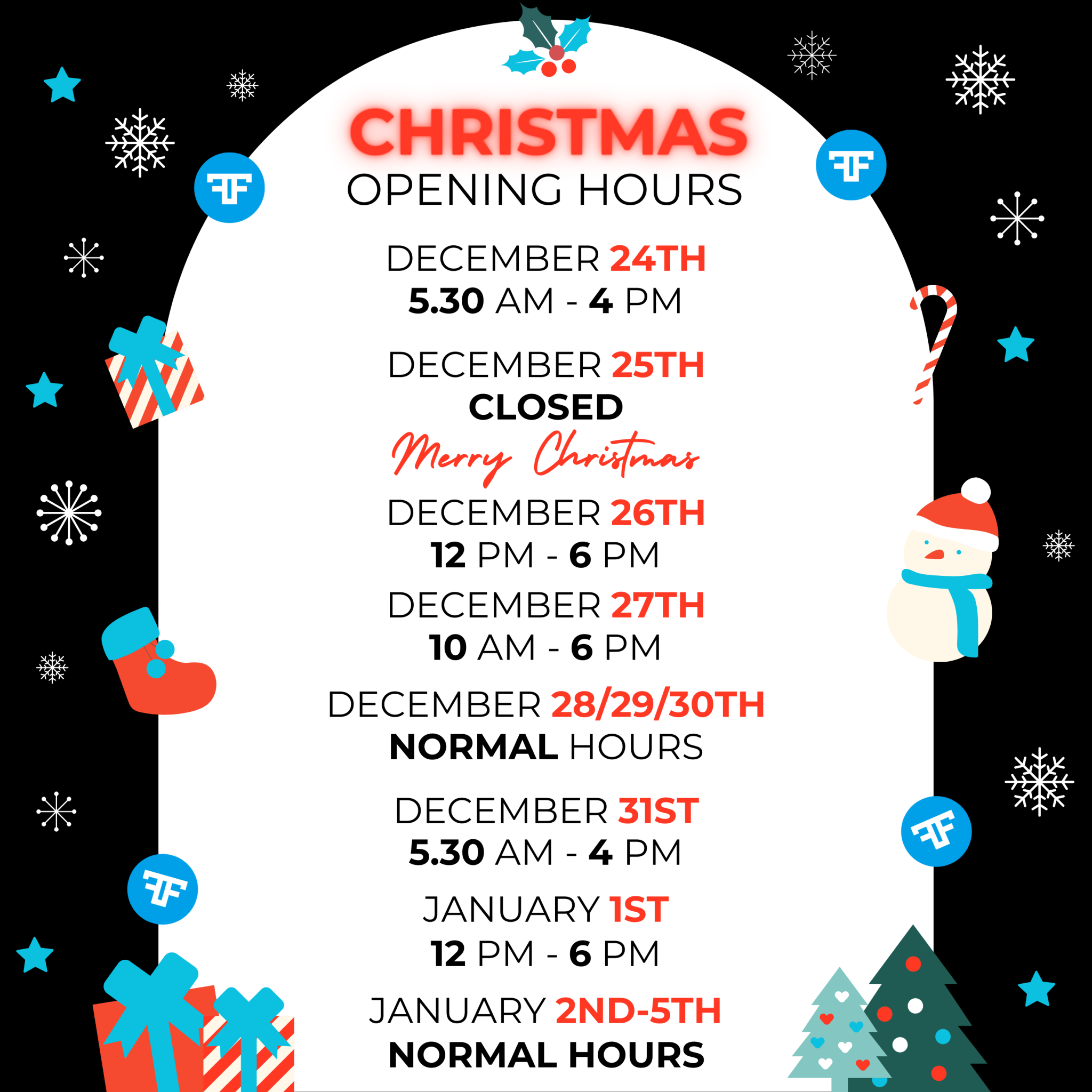 FLYEfit Christmas Hours 2024 - FLYEfit